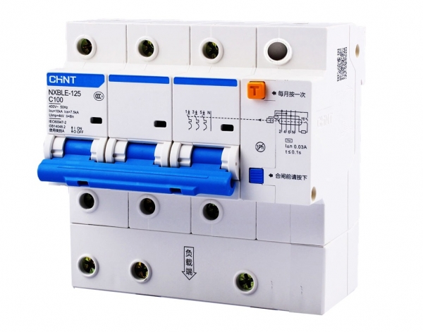 RCBO 3P 100A 10kA 30mA Chint - NXBLE-125 3P C100 30mA