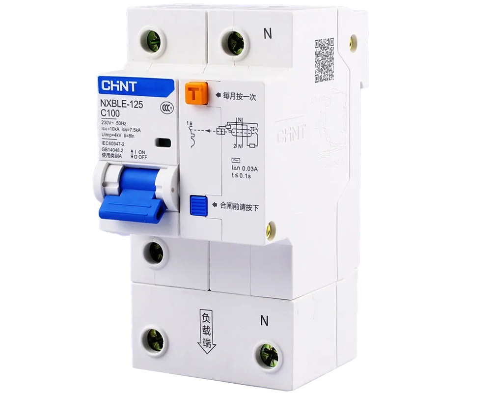 RCBO 1P+N 80A 10kA 30mA Chint - NXBLE-125 1P+N C80 30mA